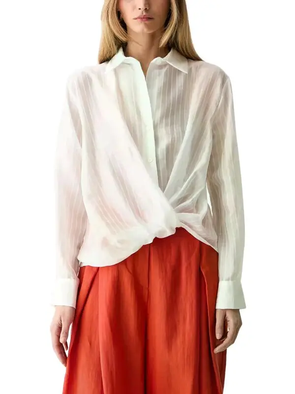 VICOLO Striped Twist-front Blouse - White