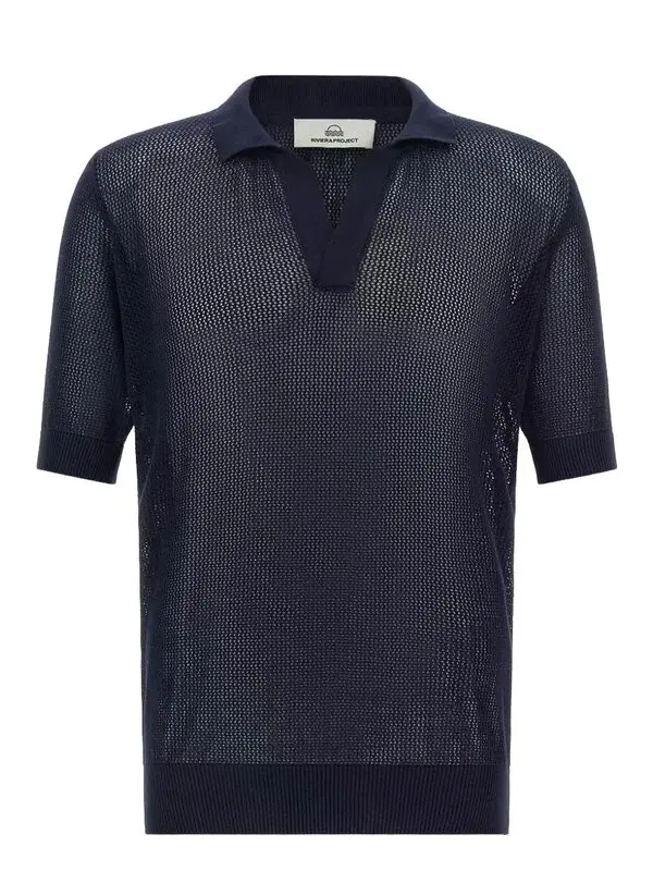RIVIERA Openwork Cotton Polo Shirt - Blue