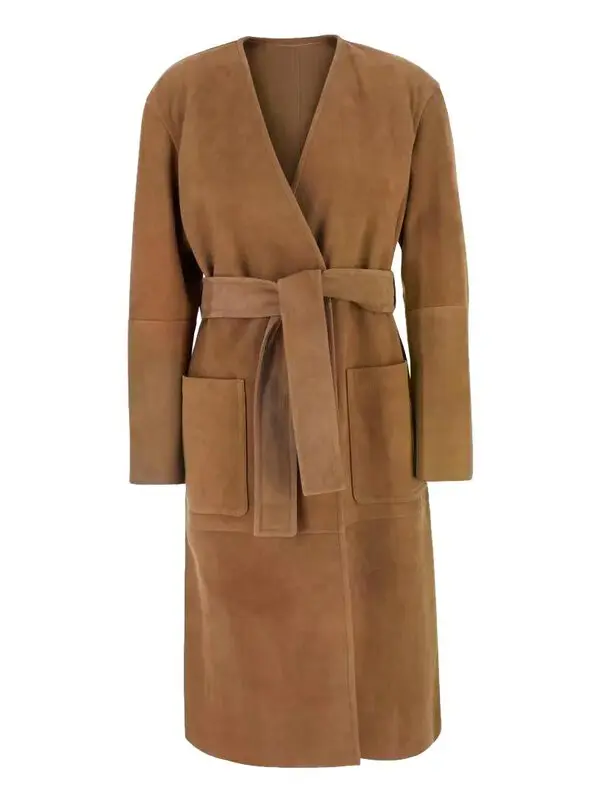Max Mara Belted Suede Coat - Brown