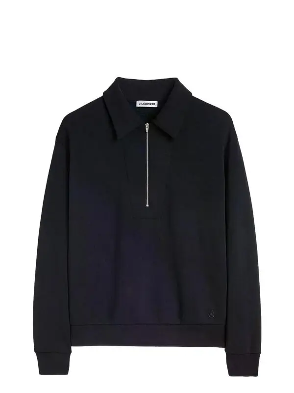 JIL SANDER Monogram Embroidered Polo Collar Sweatshirt - Blue