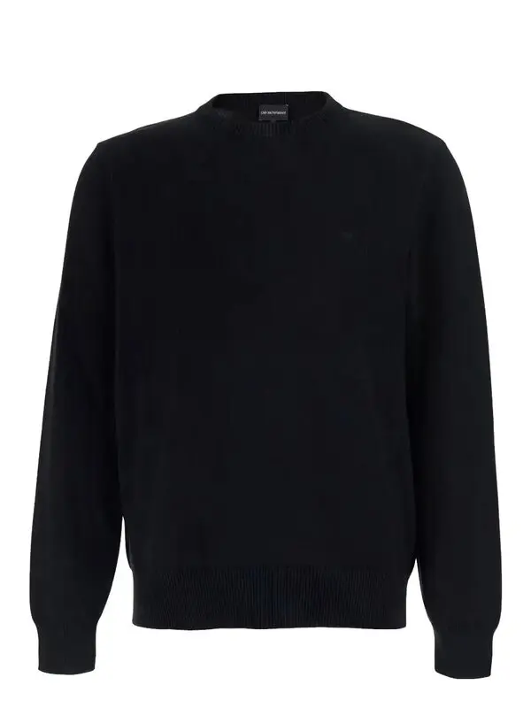 Emporio Armani Logo-embroidered Crew Neck Sweater - Black