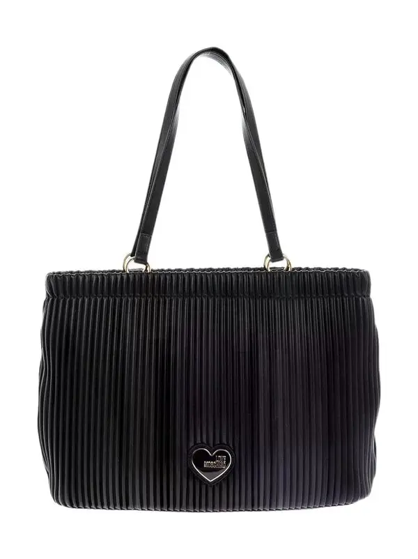 Moschino Pleated Logo Plaque Tote Bag - Black