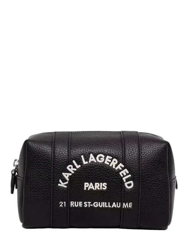 Karl Lagerfeld Grained Texture Embroidered Logo Makeup Bag - Black