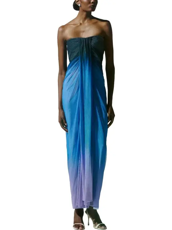 BAOBAB Lena Draped Strapless Maxi Dress - Blue