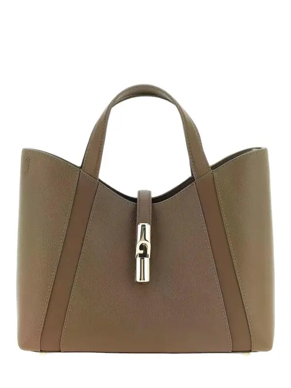 Furla Goccia Grained Leather Tote Bag With Arco Logo Hardware - Neutrals
