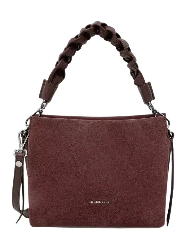 COCCINELLE Small Suede Shoulder Bag With Braided Top Handle - Brown