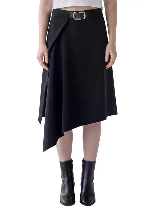 Attico Belted Asymmetric Skirt - Black