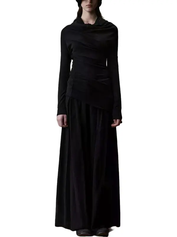 ELYWOOD Asymmetrical Draped Off-shoulder Long-sleeved T-shirt - Black
