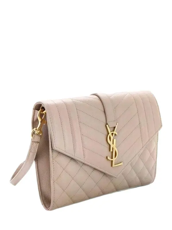 Saint Laurent Classic Monogram Envelope Wristlet Clutch Bag - Neutrals