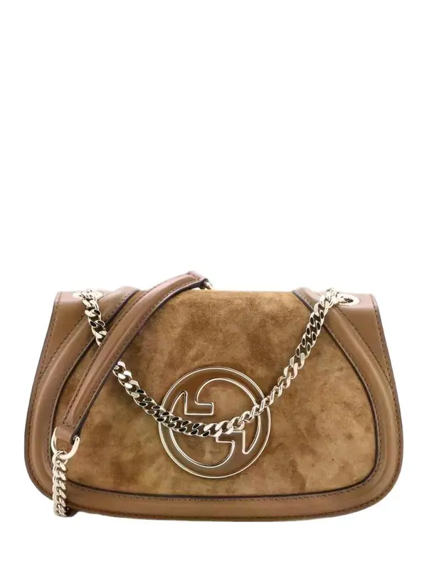 Gucci Blondie Nm Chain Flap Bag Suede And Leather Small Shoulder Bag - Brown