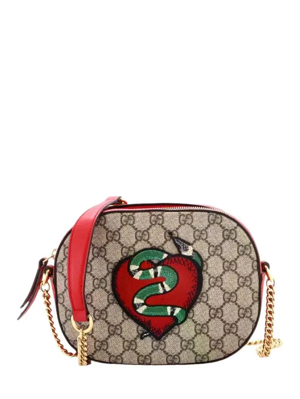 Gucci Chain Embroidered Gg Coated Canvas Mini Crossbody Bag - Brown