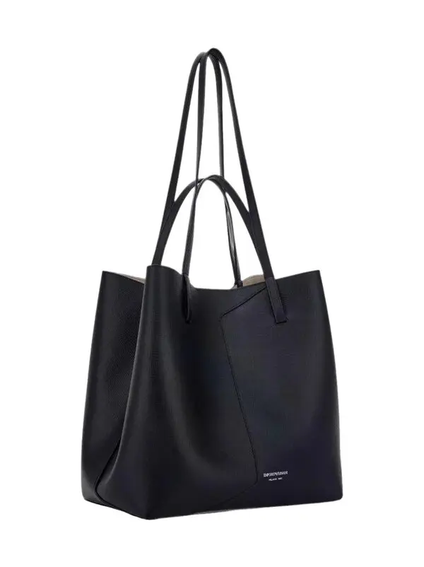 Emporio Armani Logo-print Pebbled-leather Tote Bag - Black