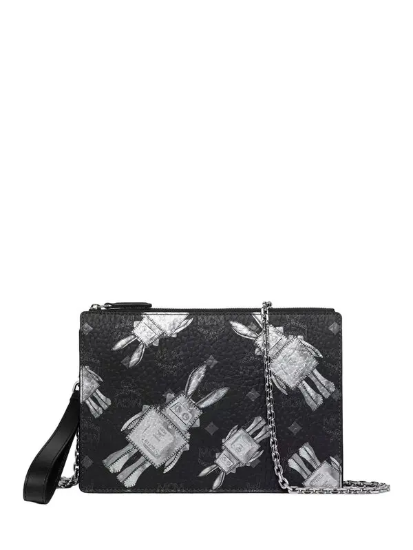 Mcm Visetos Print Robot Motif Shoulder Bag - Black