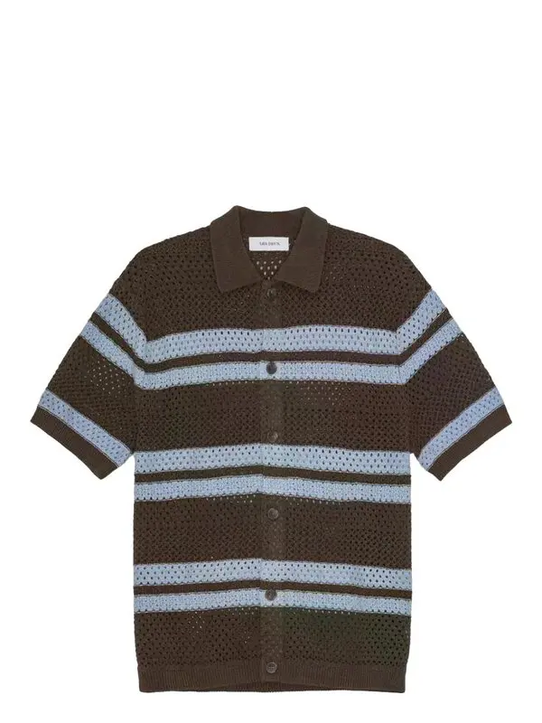 LES DEUX Gianni Striped Knit Shirt - Brown