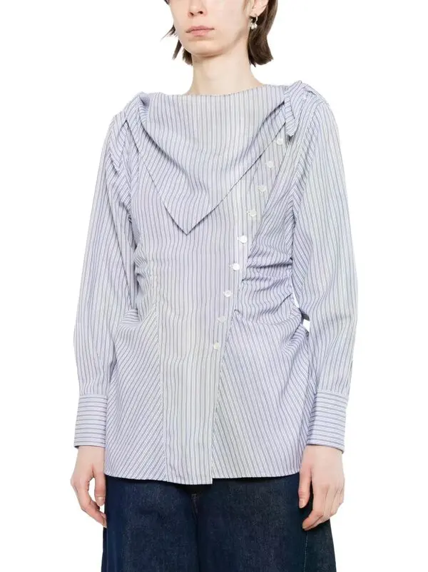 FETICO Striped Scarf-collar Blouse - Blue