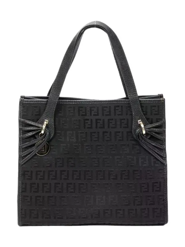 Fendi Zucca Print Leather Trimmed Tote Bag - Black