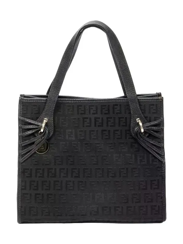 Fendi Zucca Print Leather Trimmed Tote Bag - Black