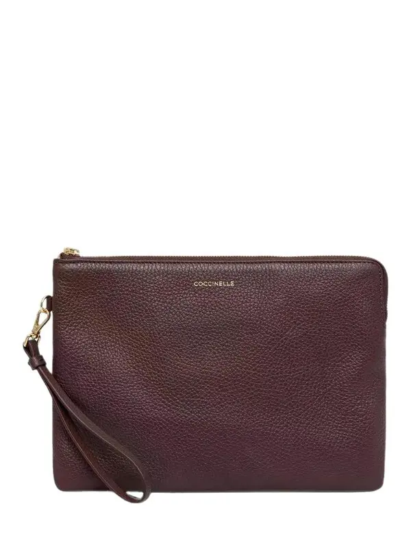 COCCINELLE Grained Leather Clutch With Wrist Strap - Red