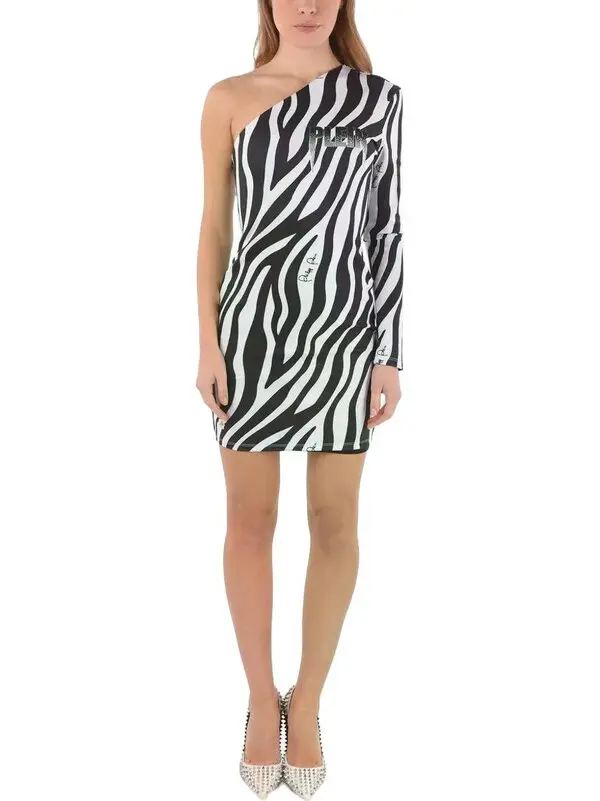 Philipp Plein One-shoulder Zebra-print Mini Dress - White