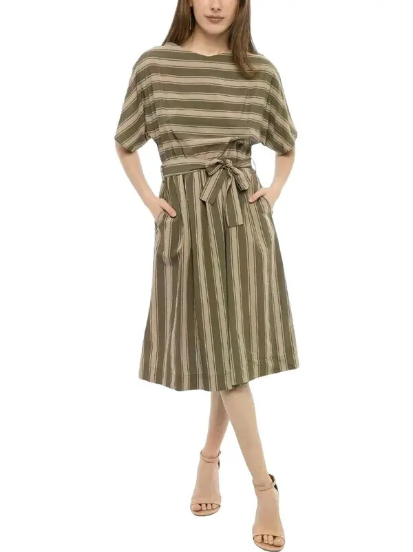 Woolrich Midi Striped Belted Dress - Green