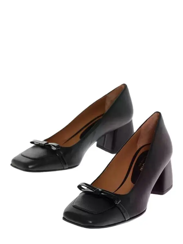 AMEDEO TESTONI Calf Leather Bow Detail Square Toe Pumps - Black