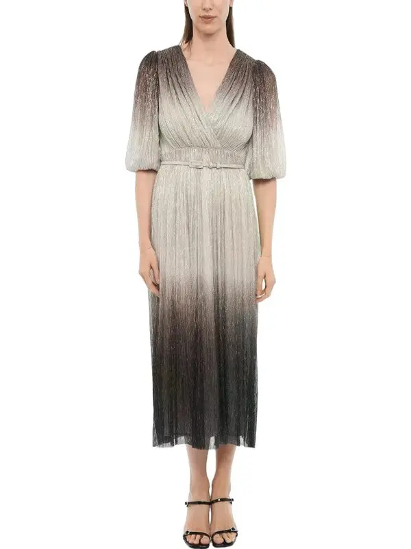 Costarellos Metallic-effect Plissé Midi Dress - Neutrals