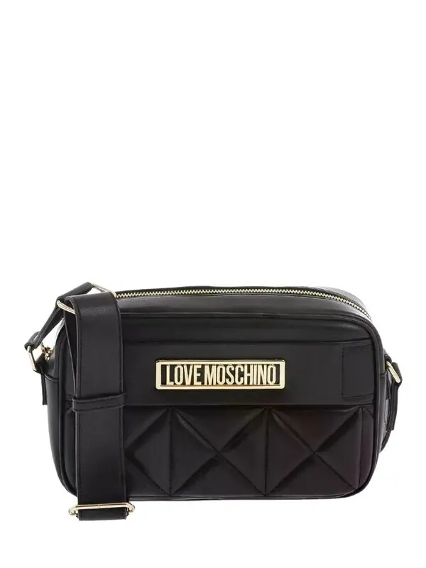 Moschino Quilted Logo Plaque Crossbody Bag - Black