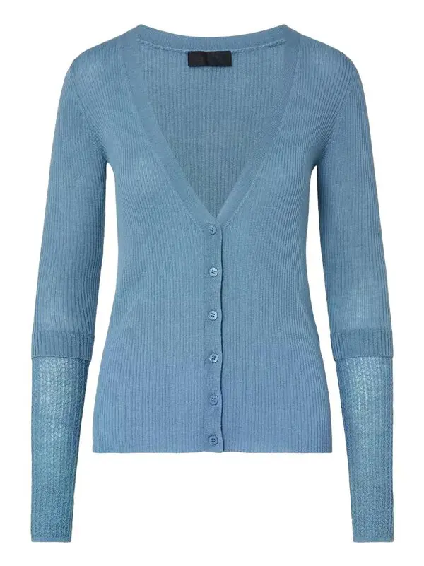 Liu Jo Pure Wool Cardigan With Punched Inserts - Blue