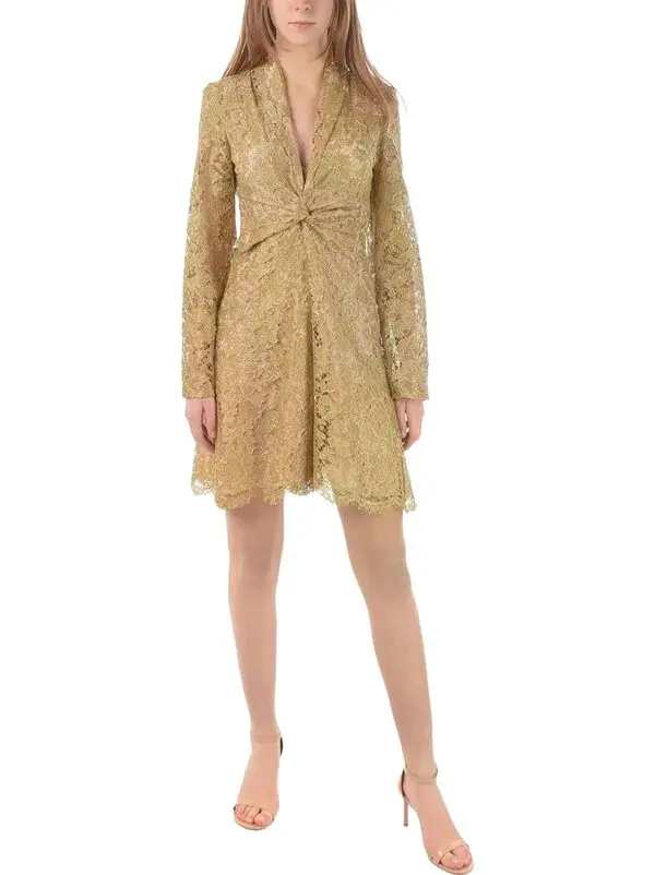 SUPER BLOND Macramé Ruched Mini Dress - Gold