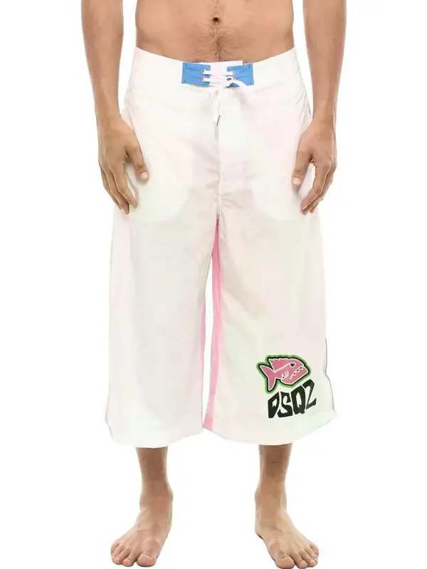 Dsquared2 Piranha Logo Print Swim Shorts - White