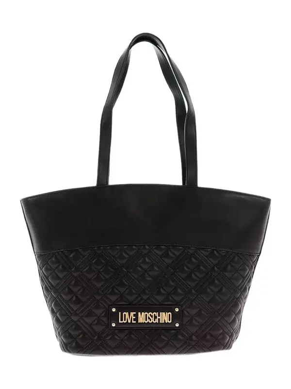 Moschino Quilted Embossed-logo Tote Bag - Black