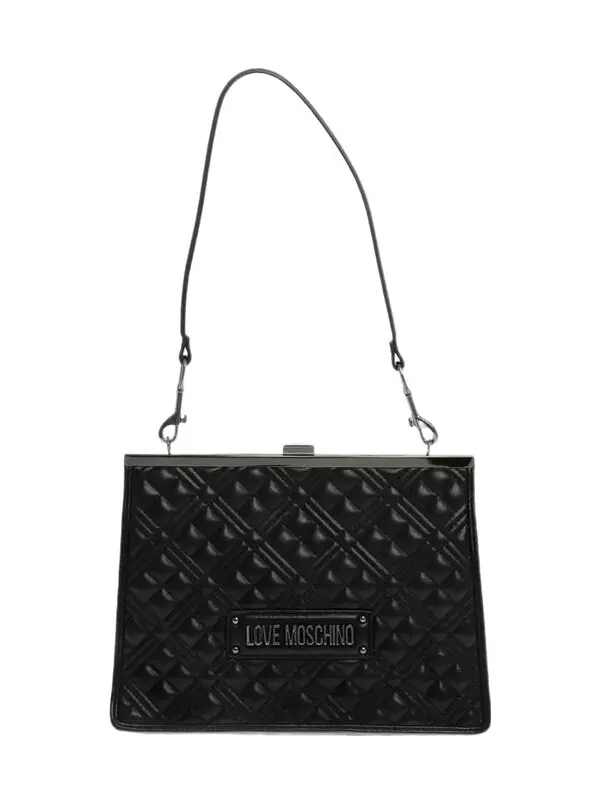 Moschino Quilted Logo Plaque Shoulder Bag - Black