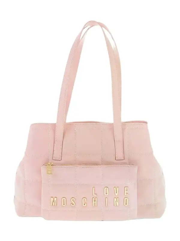 Moschino Quilted Logo-plaque Large Shoulder Bag - Pink