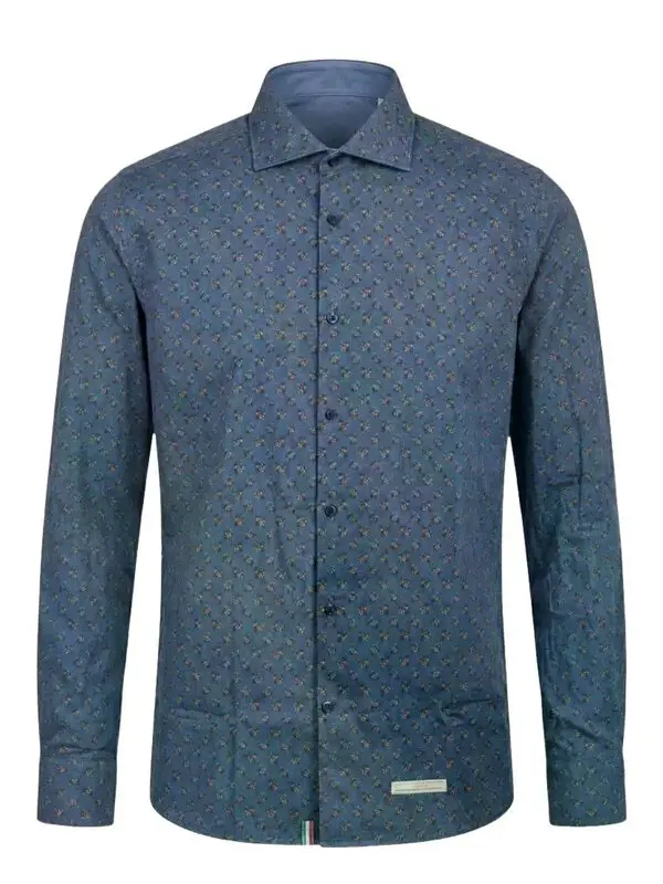 TINTORIA MATTEI 954 Floral-print Long-sleeve Shirt - Blue