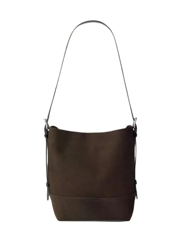 LEMAIRE Small Belted Tote Bag In Alpaca Nubuck - Brown
