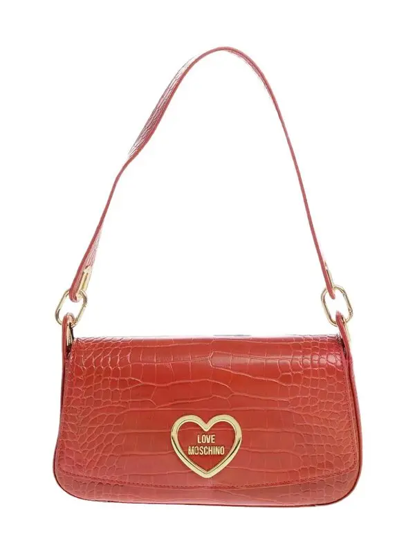 Moschino Logo Plaque Croc-effect Shoulder Bag - Red