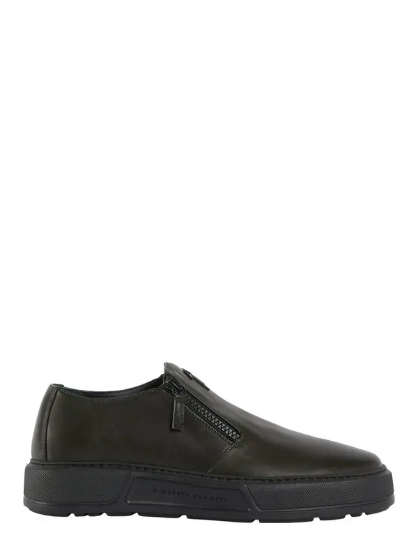 GIUSEPPE ZANOTTI Redford Leather Slip-on With Double Side Zipper - Khaki