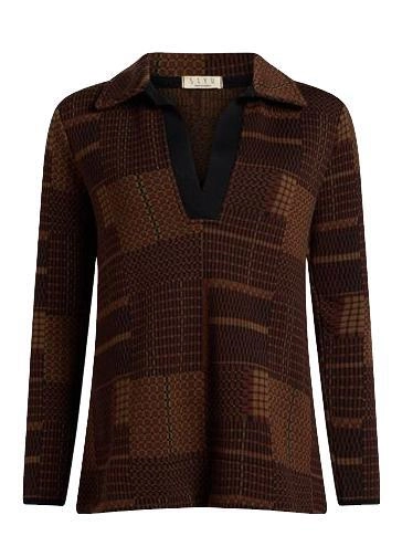 SIYU Geometric Print Merino Wool Sweater - Brown