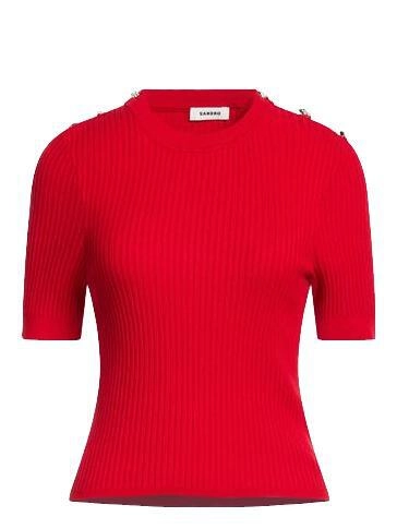 Sandro Ribbed Knit Crewneck Top - Red