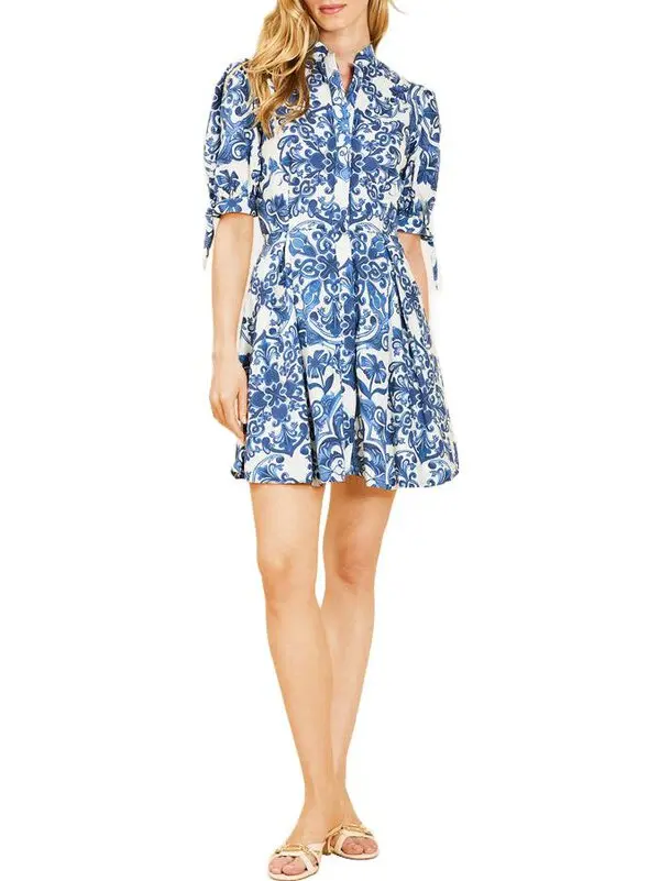 Mestiza New York Brooklyn Floral Poplin Puff-sleeve Mini Dress - Blue