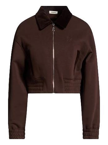 Sandro Cropped Jacket With Velvet Trims - Brown