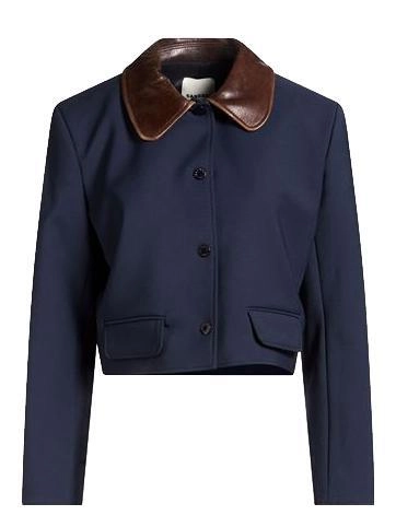 Sandro Crepe Jacket With Leather Trims - Navy
