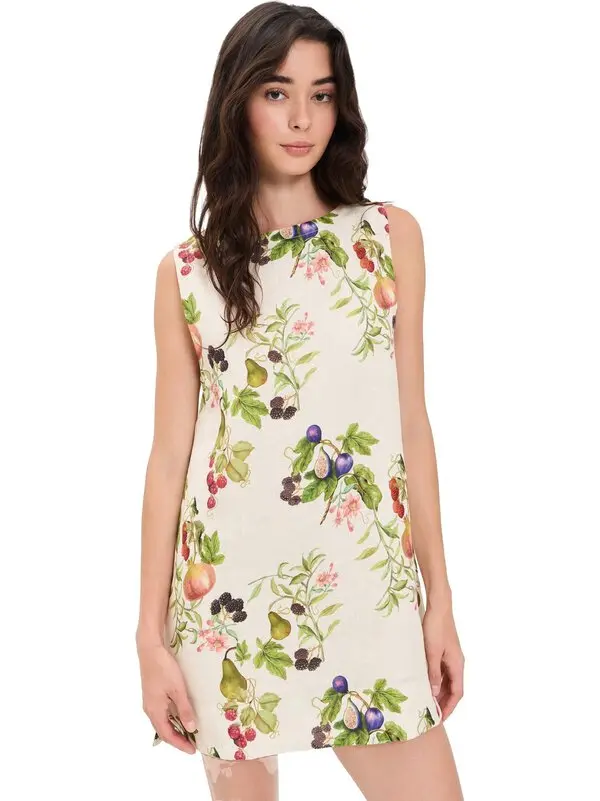 VRG GRL Sleeveless Boatneck Linen Dress With Fruit Print - Orchard