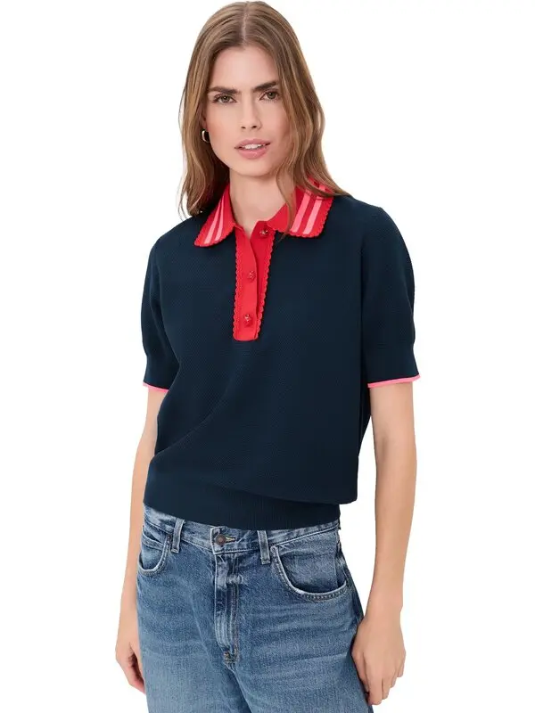 Essentiel Antwerp Knitted Polo With Scalloped Trim - Combo4 Navy