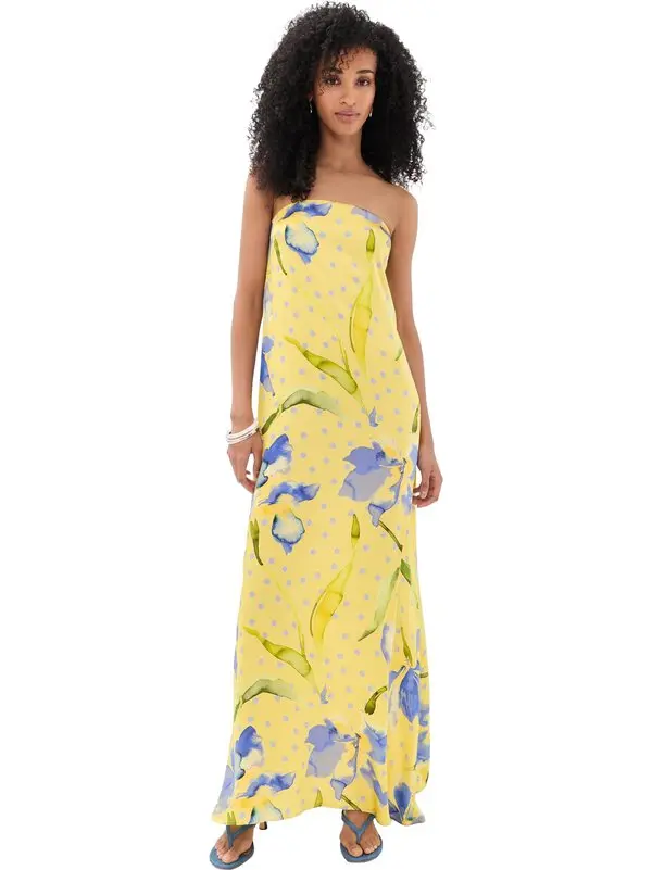 RESA Ophelia Maxi Dress Floral & Polka Dot Print Strapless Gown - Soleil