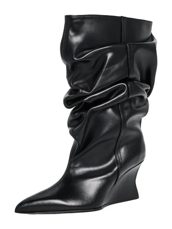 Balmain Calfskin Ankle Wedge Boots - Noir