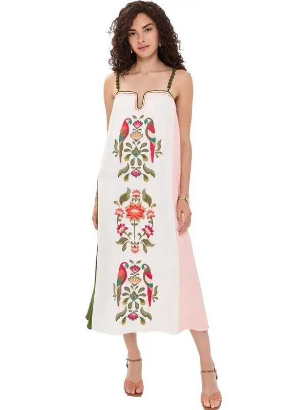 Farm Rio Cross Stitch Embroidered Maxi Dress - Multi