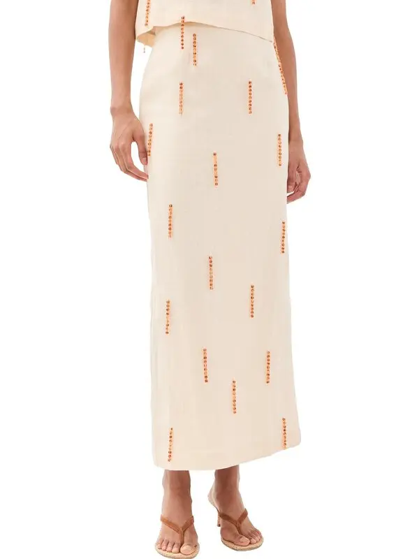 VRG GRL Devyn Linen Midi Skirt With Bead Embellishments - Cream