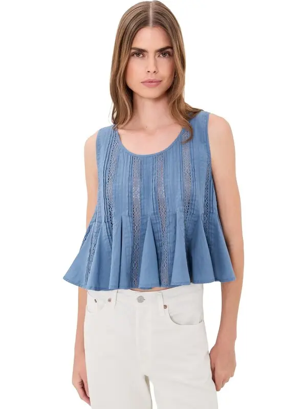 Sea Pippa Blouse Pintucked & Crocheted Cotton Sleeveless Top - Blue