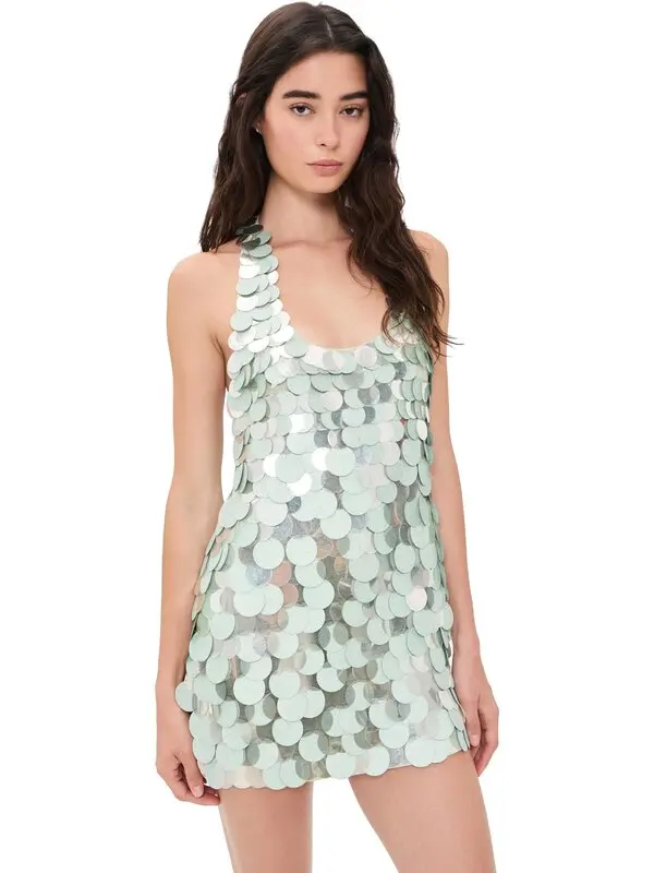 Retrofete Briggs Sequin Halterneck Mini Dress - Matcha